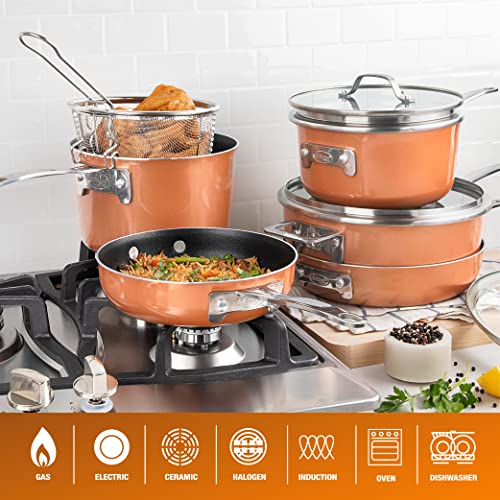 Gotham Steel Stackmaster Pots & Pans Set β Stackable 10 Piece Cookware Set Saves 30% Space, Ultra Nonstick Cast Texture Coating, Includes Fry Pans,, Saucepans, Stock Pots and More β Dishwasher Safe