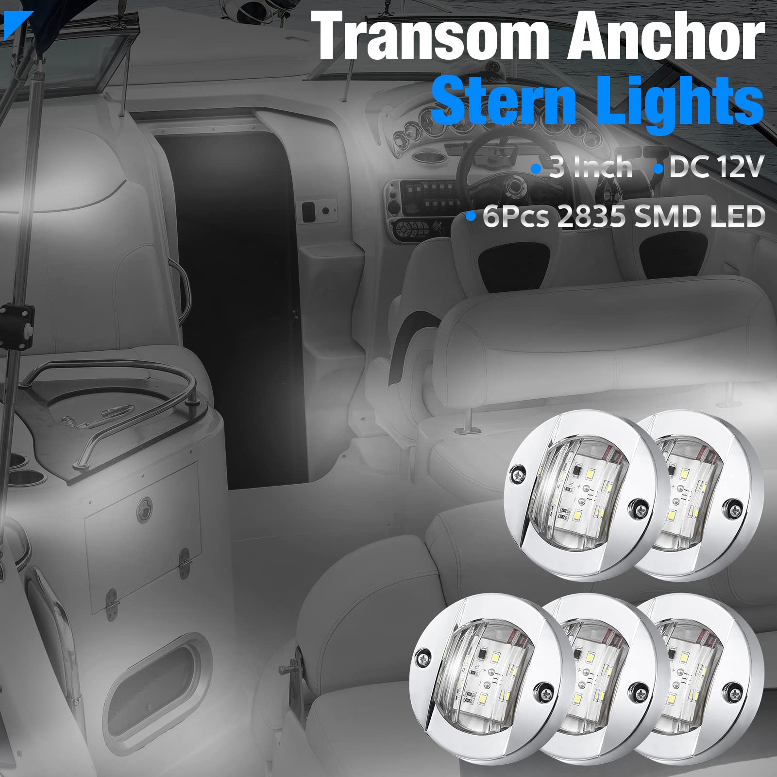 20 Pcs Marine Boat Interior Lights 12V 3 Inch Round LED Boat Deck Courtesy Light Waterproof Navigation Lights 6 LED Transom Mount Stern Anchor Light Surface Mount (White)