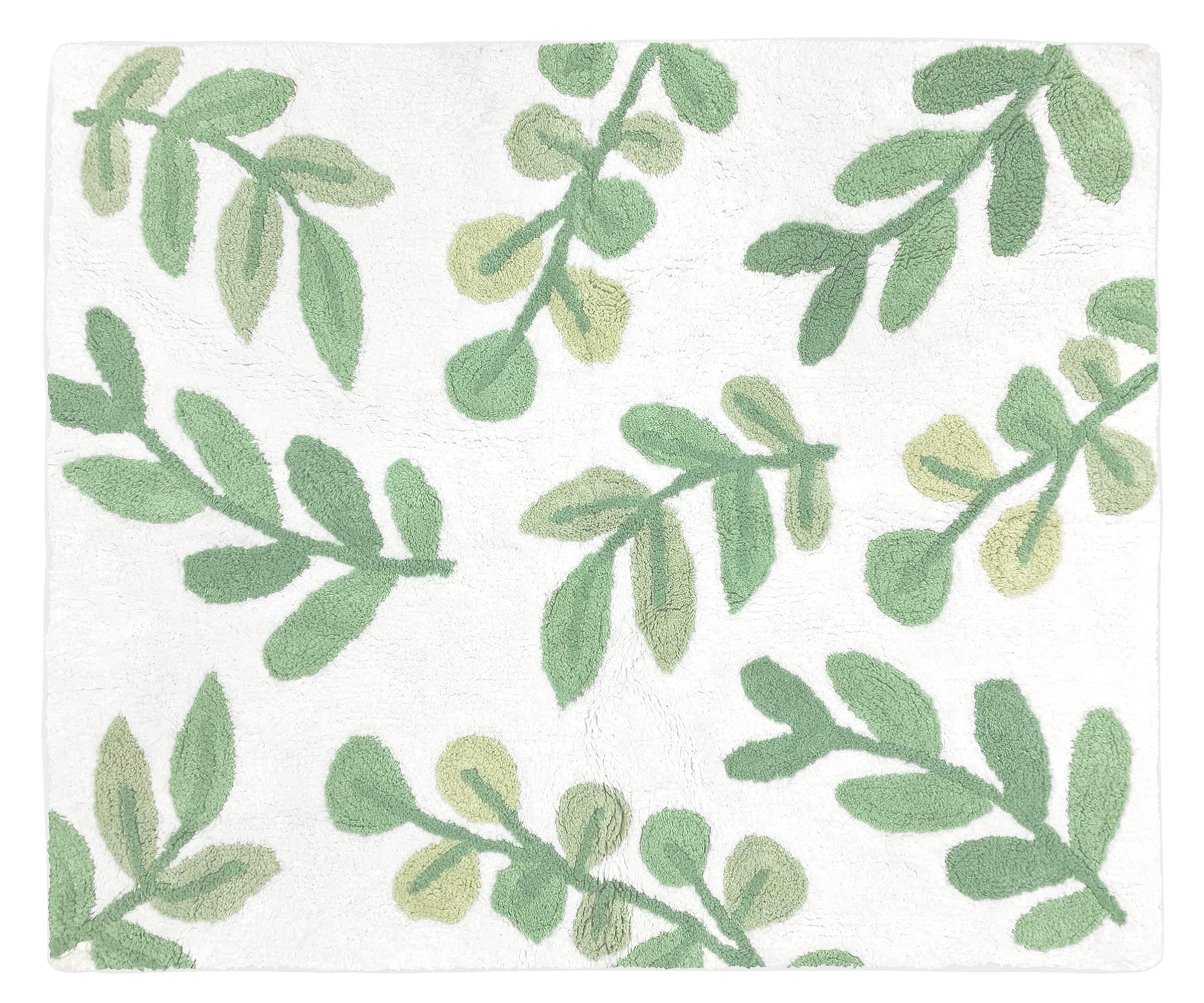 Sweet Jojo Designs Floral Leaf Accent Floor Rug or Bath Mat - Green and White Boho Botanical Woodland Tropical Garden Leaves Nature