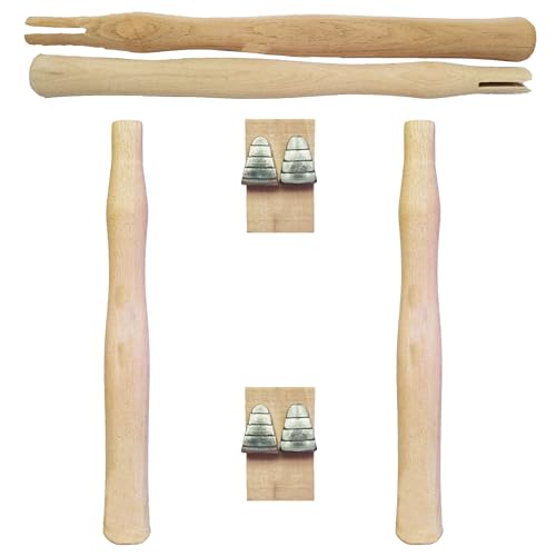 2 pack Wood Sledge hammer handle replacement for 2, 3 and 4 lb Complete Set with Wooden and Steel Wedges - Wood replacement ball pien hammer handle - Wood tool handle - Wooden handle hammers in bulk