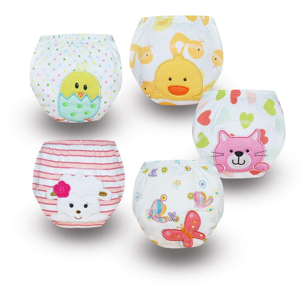 Baby Girls' Training Pants Reusable 5 Pack Toilet Training Underwear Panties Nappy Size 80 18Months 2T