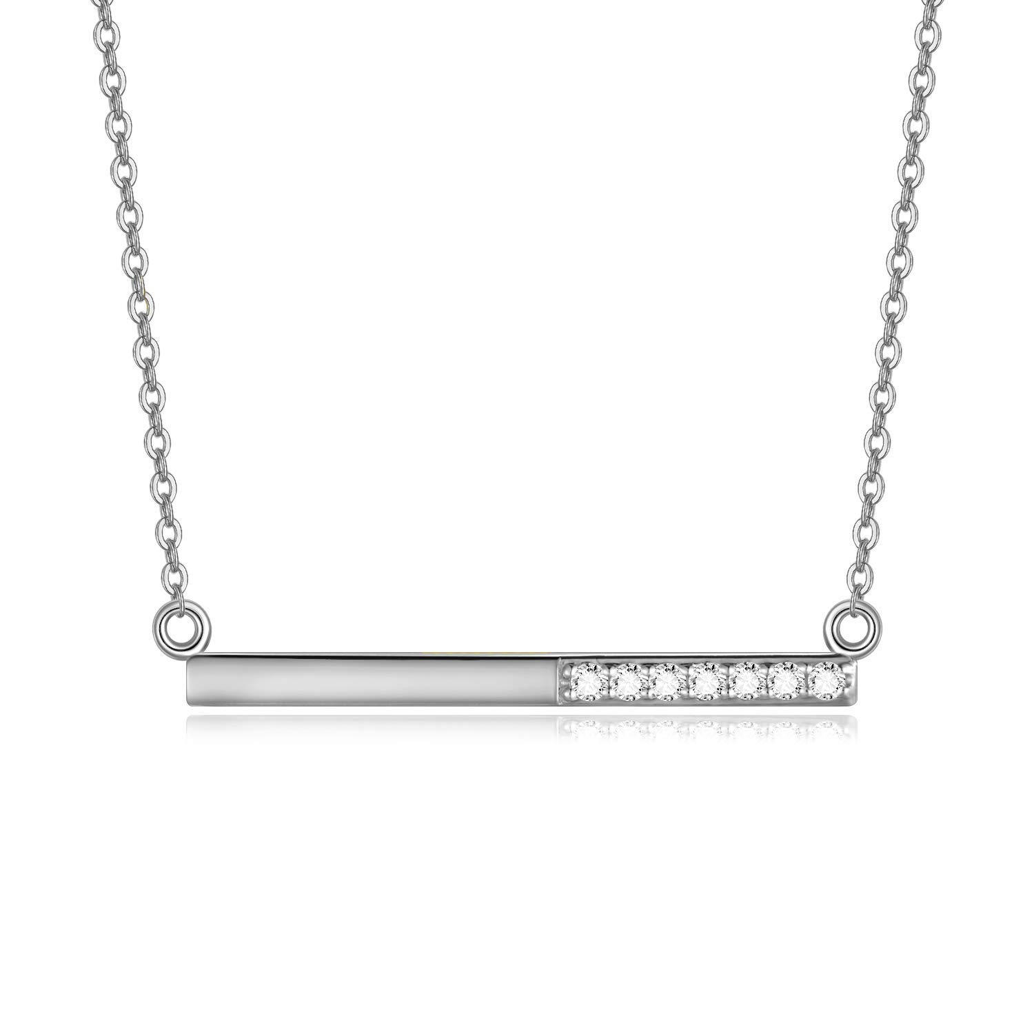 14K Solid Gold Diamond Bar Necklace for Women, 0.1 ct Round Natural Diamond White Gold Bar Pendants Fine Jewelry for Wife, Mom, Girlfriend (E-F, SI2-I1) 16"-18"