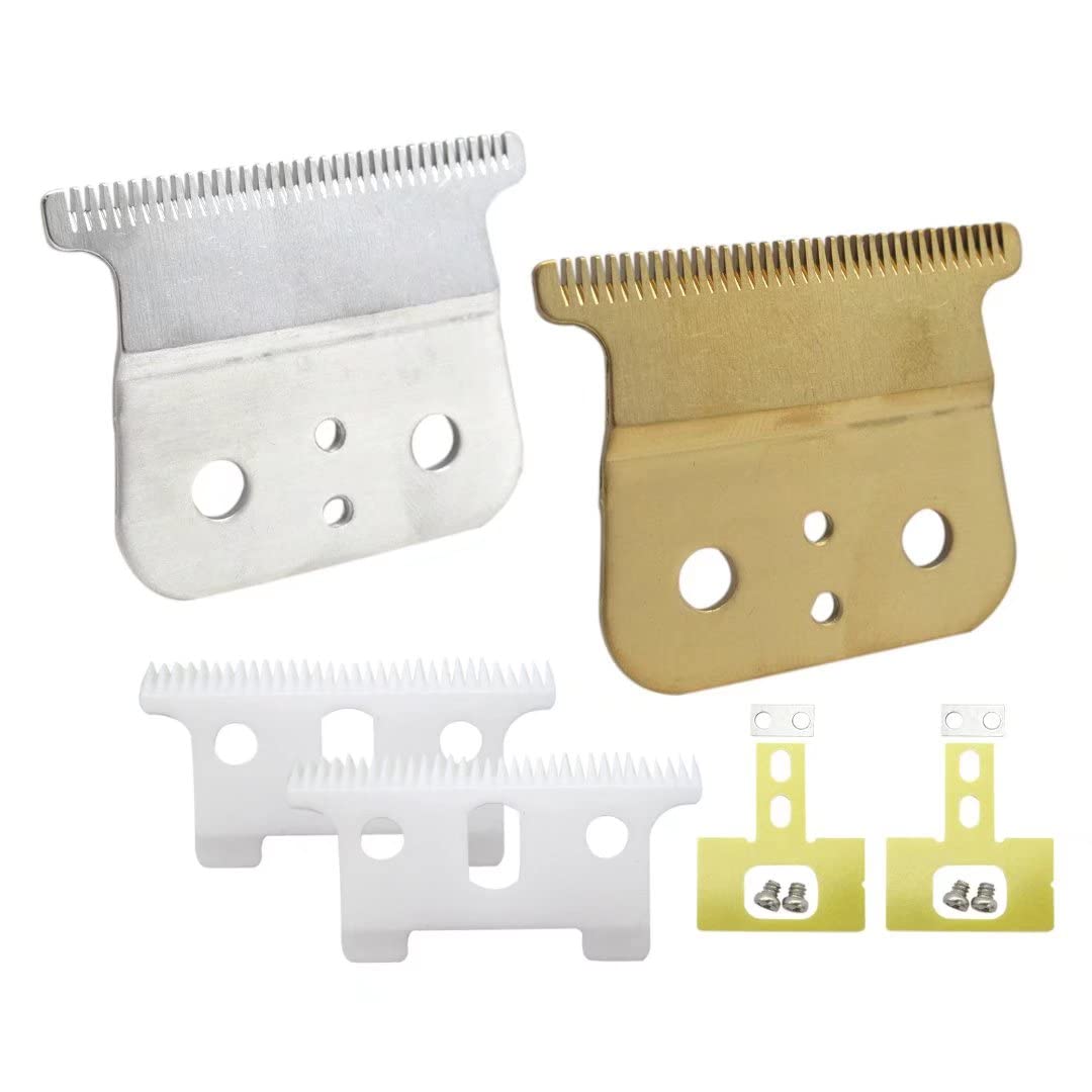 2 Pairs of Replacement T Blade Outliner Trimmer Blades in Silver and Gold with Screws, Sliders and Gaskets