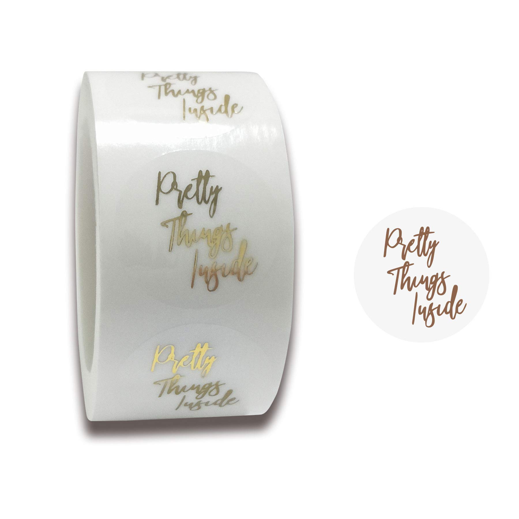 FUNWALTILES Clear Gold Pretty Things Inside 500pcs Wedding Gift Decoration Mail Seals Roll Labels Sticker Round 1"