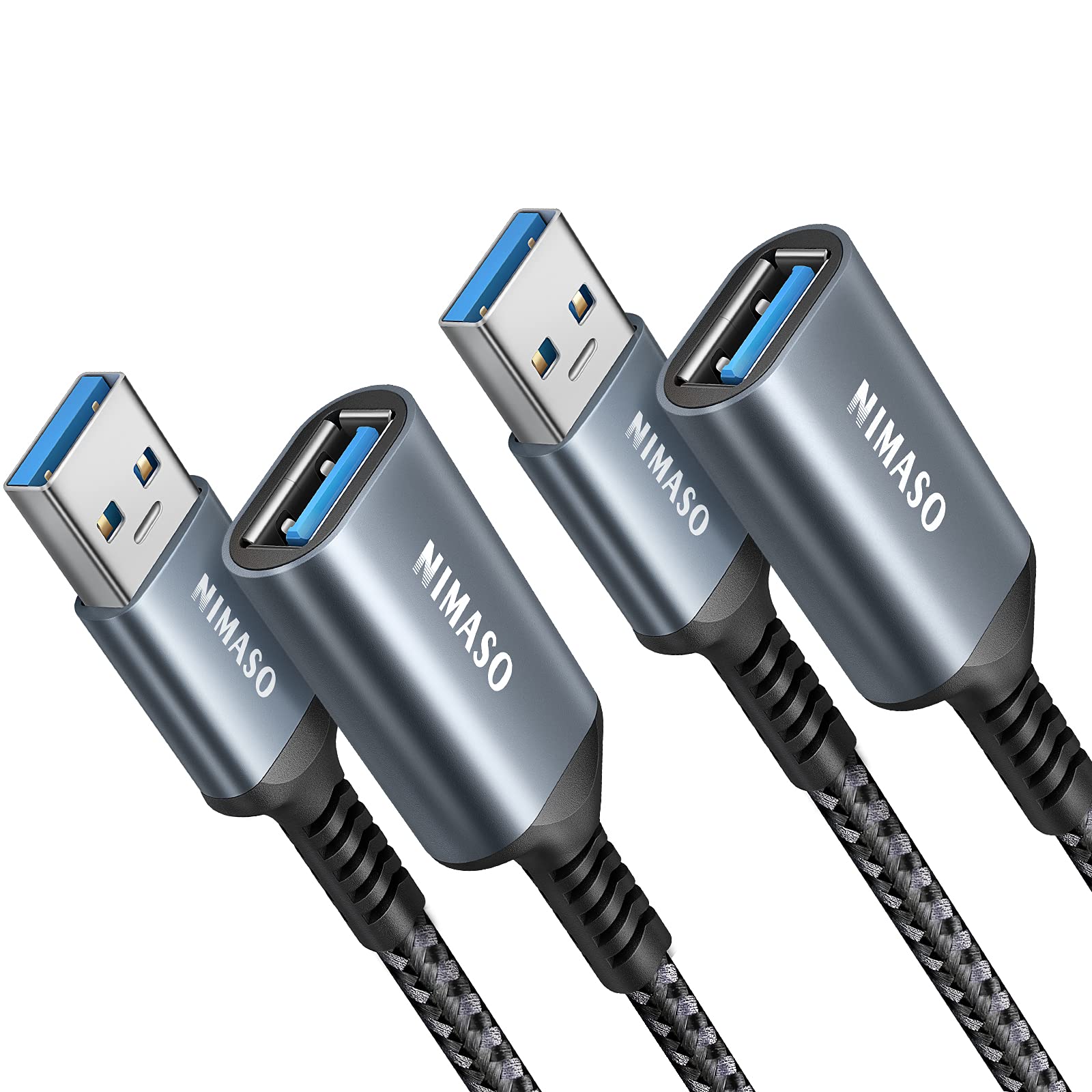2 Pack 3.3FT + 6.6FT USB 3.0 Extension Cable, NIMASO USB A Male to Female Extension Cord Durable Material Fast Data Transfer Compatible with Printer, USB Keyboard, Flash Drive, Hard Drive, Playstation