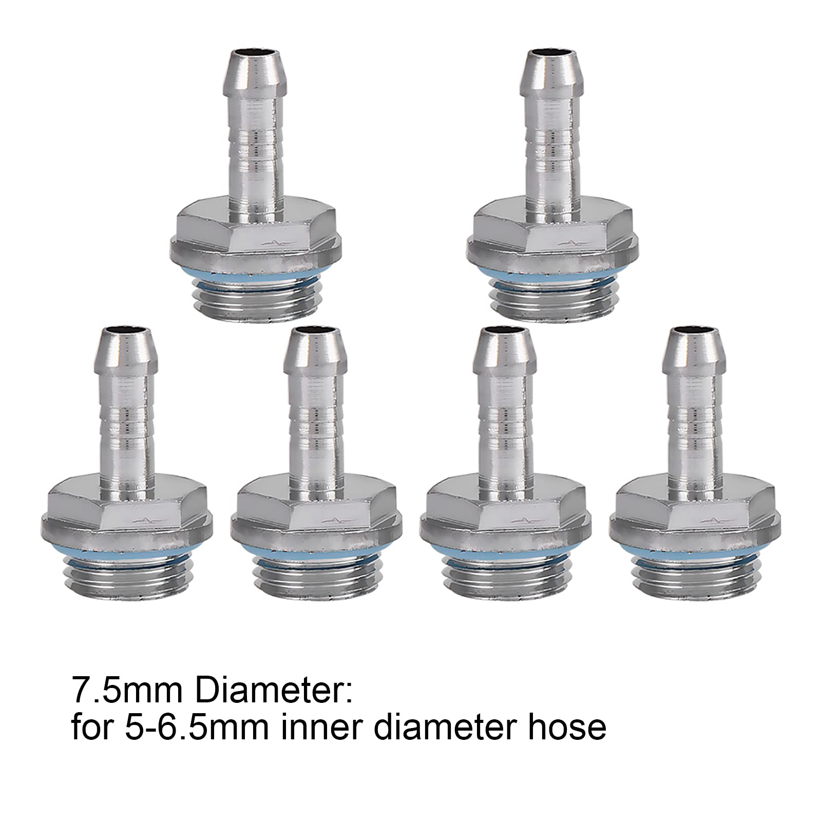 6Pcs G1/4" Barb Fitting Adapter, OD 6mm PC Water Cooling Barb Fitting Two-Touch G1/4 Thread Soft Tube Hose Barb Fitting Connector Barb Fitting for PC Water Cooling Tube System(7.5mm)