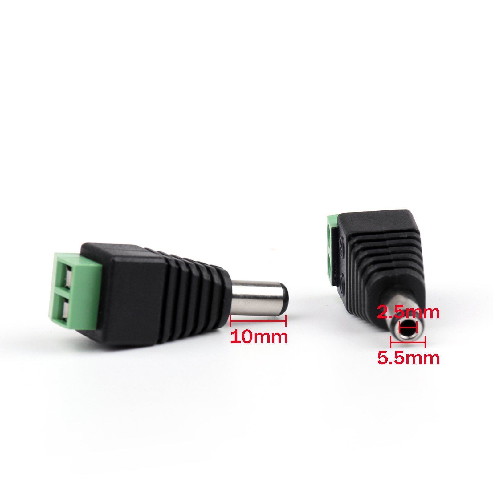 Areyourshop 10 Pcs 5.5mm x 2.5mm CCTV Camera DC Power Male Jack Connectors