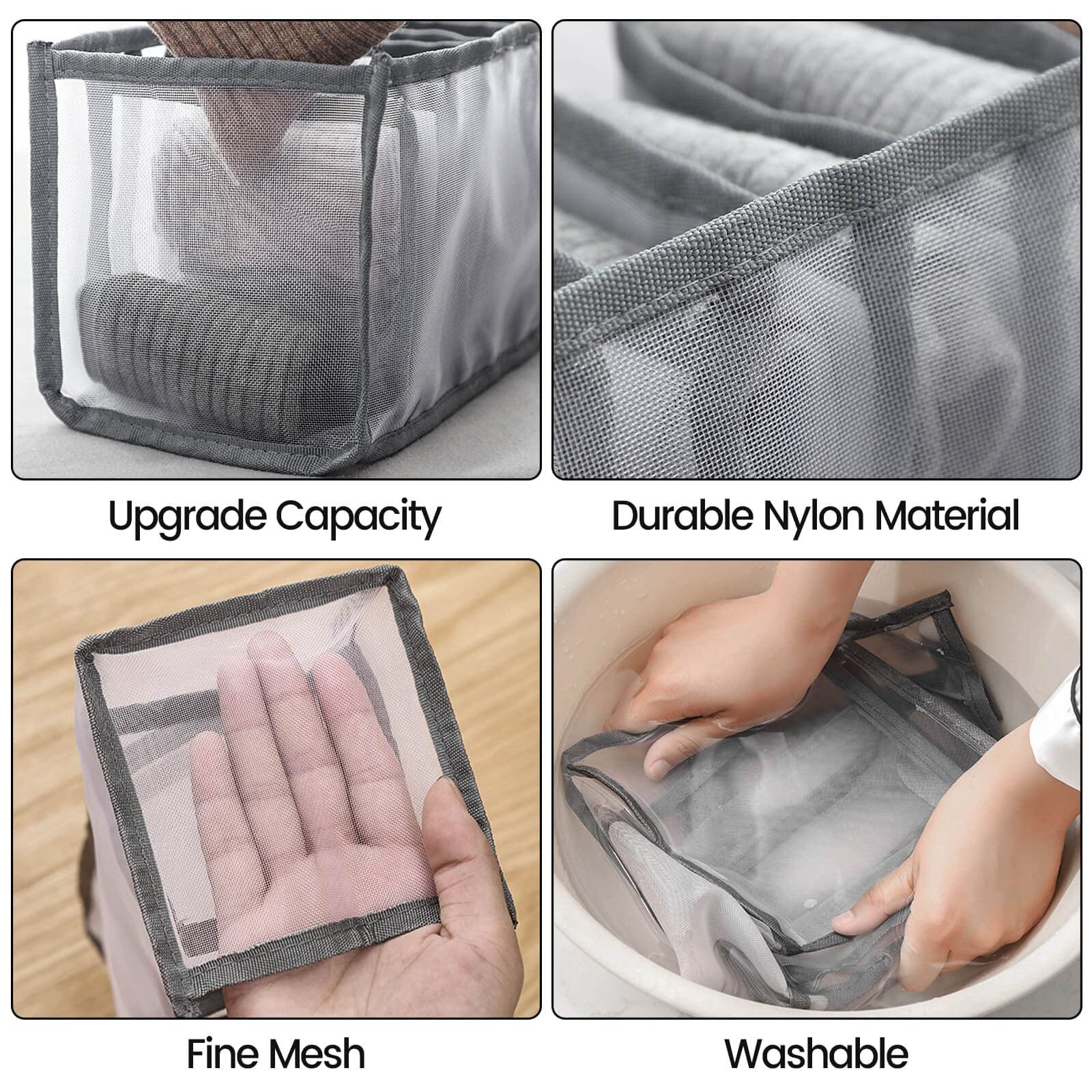 6Pcs Underwear Bra Draw Organizer Storage Box Foldable Drawer Closet Organizer Boxes Wardrobe Closet Storage Organizers for Underwear Bra Socks Underpants Panties and Ties(Grey, 6/7/11)