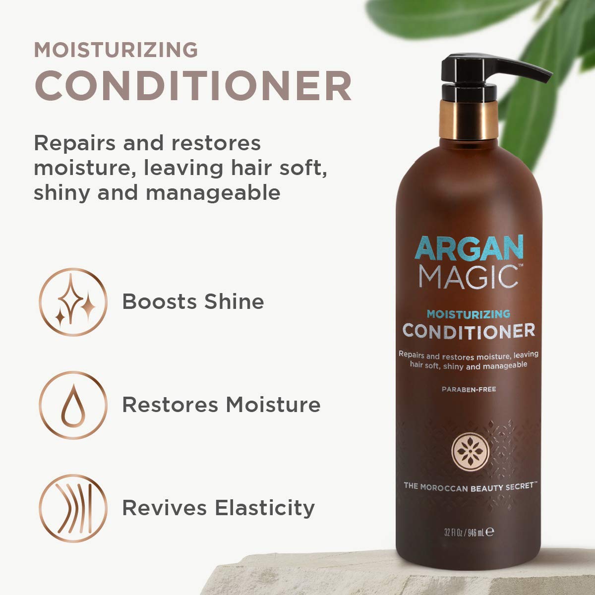 Argan Magic Moisturizing Conditioner - Detangle, Hydrate, and Repair Dry and Chemically-Damaged Hair Types | Nutrient-Rich | Made in the USA, Paraben Free, Cruelty Free (32 oz)