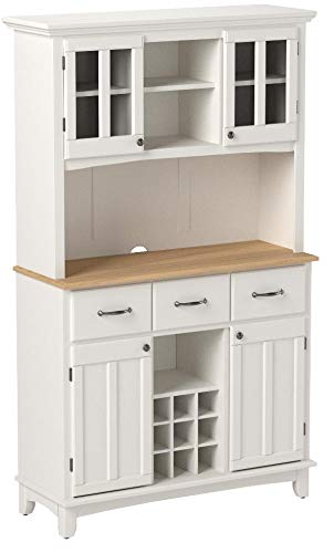 homestyles Buffets Off-White Server with Hutch and Natural Wood Top & Homestyles Nantucket Pantry, 30", Off White