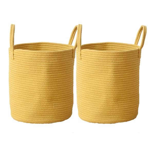 2 Pack Cotton Rope Basket with Handles, Woven Nursery Baby Laundry Basket, Blanket Basket for Living Room, Kids Toy Hamper