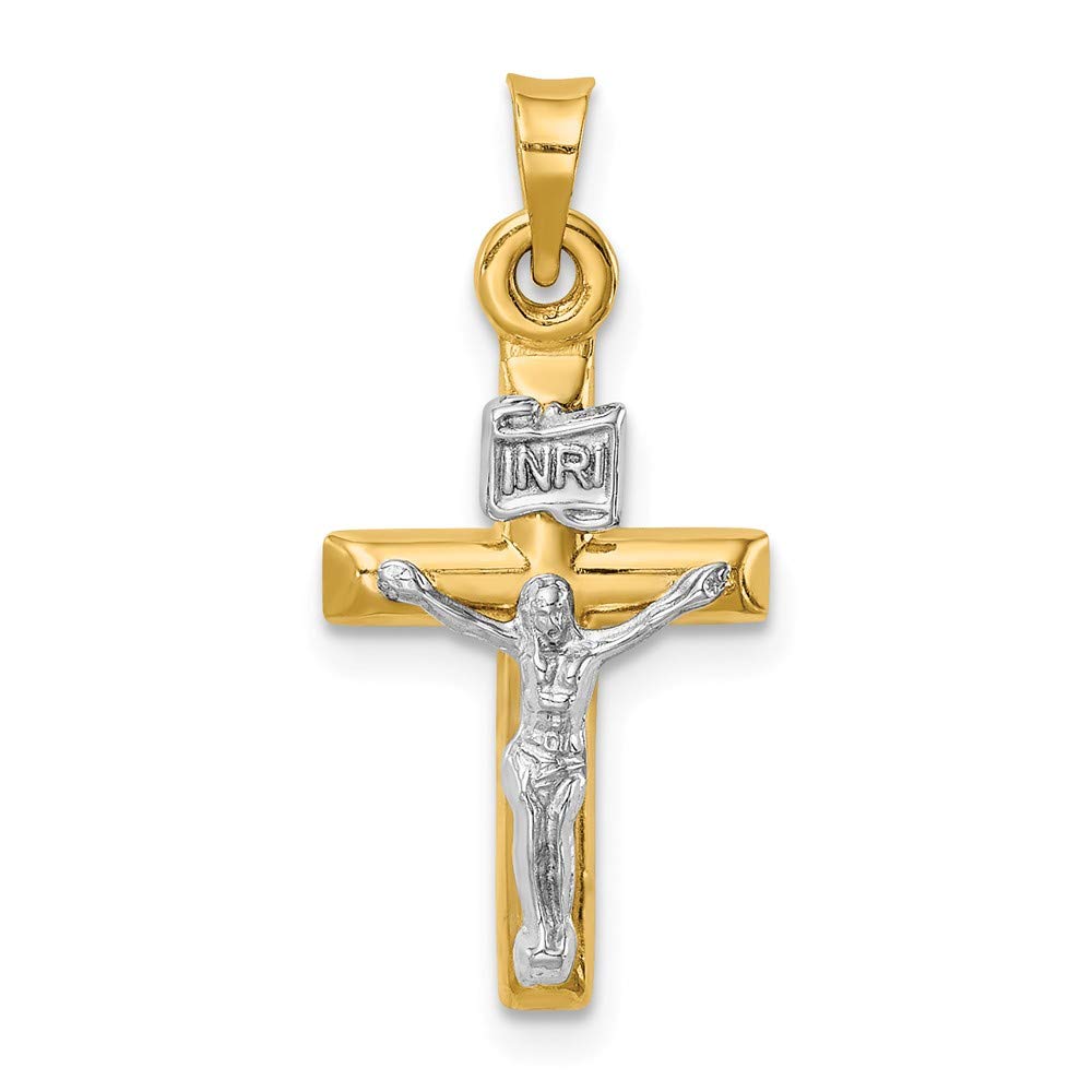 14k Yellow and White Gold Two Tone Cross Pendant Crucifix Charm