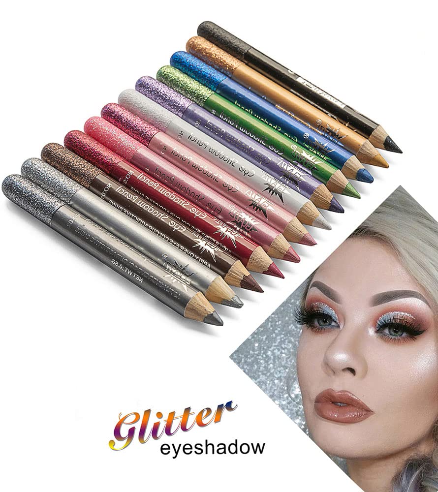 Linble Jumbo Glitter Eyeliner Pencils - 12 Metallic Colors Eyeliners & Eyeshadow Pencil Set, Natural Long Lasting Hypoallergenic Eye Makeup