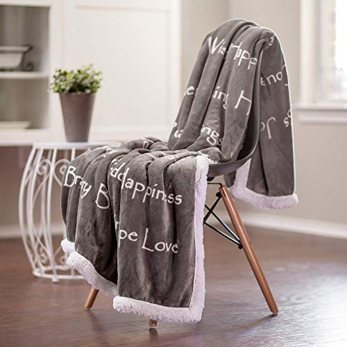 Chanasya Love and Joy Inspiring Gift Throw Blanket - Cozy, Warm and Fluffy Sherpa - Perfect Caring, Uplifting, Thoughtful, Personalized Gift for Blessings, Peace and Prayer (65x50 inches) Gray