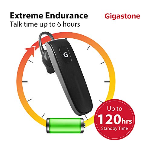 Gigastone D1 Bluetooth Earpiece 2-Pack, Wireless Handsfree Headset with Microphone, 6-8 Hrs Driving Single Ear Bluetooth Headset, Noise Canceling Mic, Compatible with iPhone Android