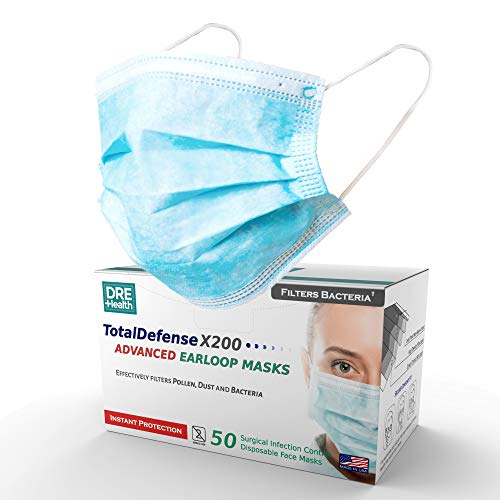 Dre 3 Ply Disposable Face Masks, 20 Count - Made in the USA - Medical Grade