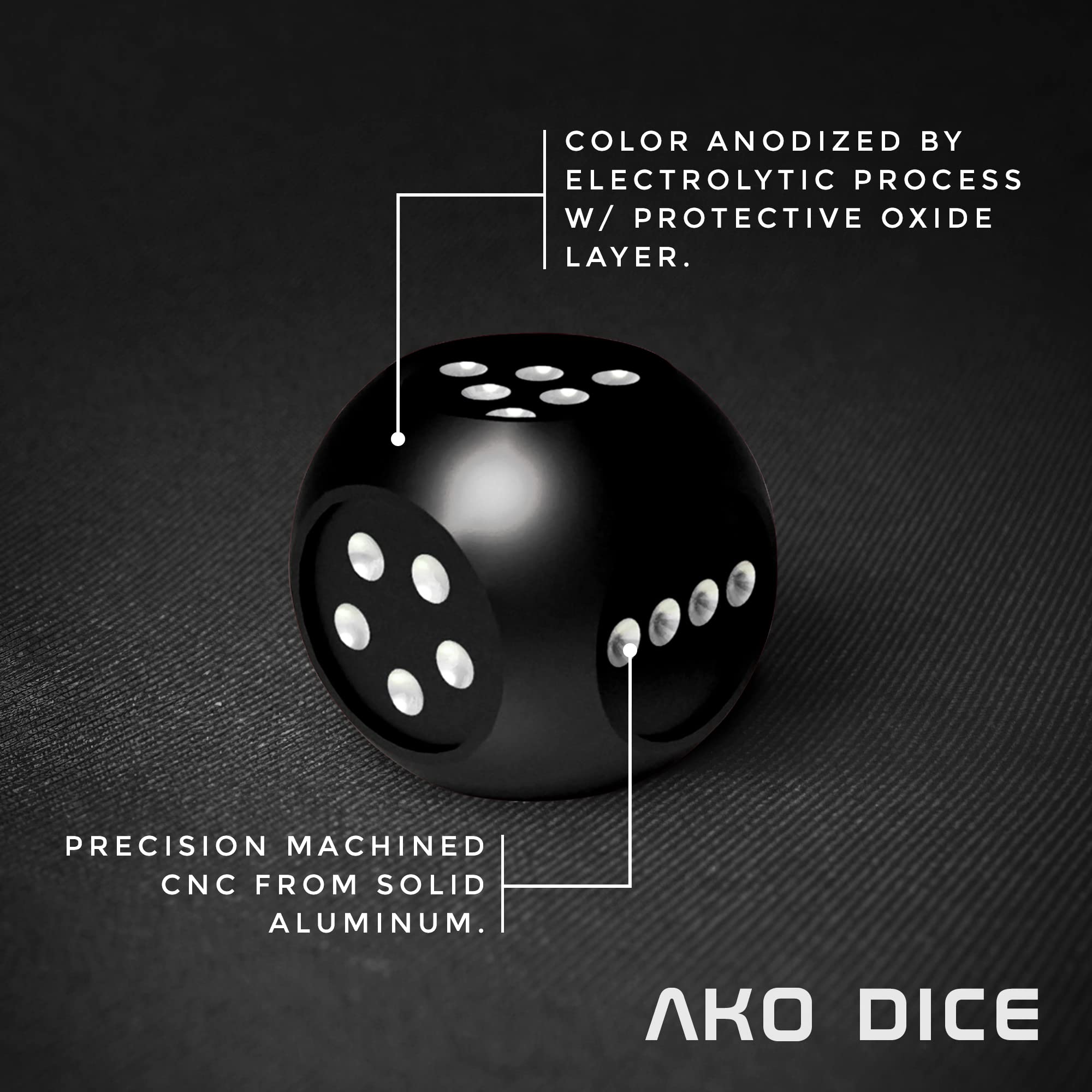 AKO DICE II - Aluminum D6 dice - Large Heavy Metal D6 Dice Set - Solid 16mm Dice with Extra Rounded Corner for a Better roll -Custom Metal dice Version 2 by AKO Dice (Black)