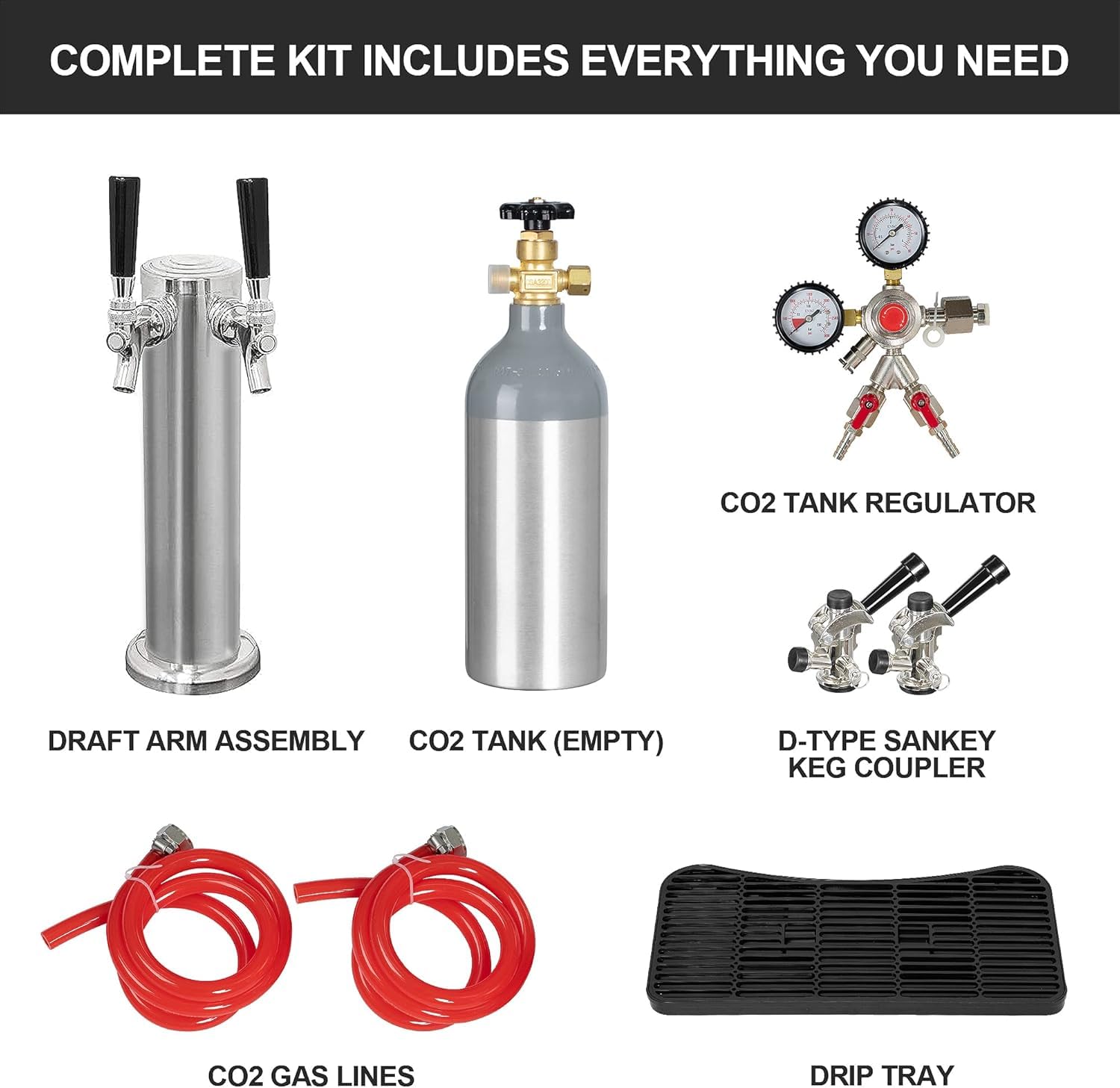 24 inch Full Size Kegerator Universal Outdoor Beverage Refrigerator Dual Tap Draft Beer Dispenser Beverage Beer Cooler Temperature Control Drip Tray Rail Fits 3x5 Gallon 2x1/6 Kegs Half Barrel Keg