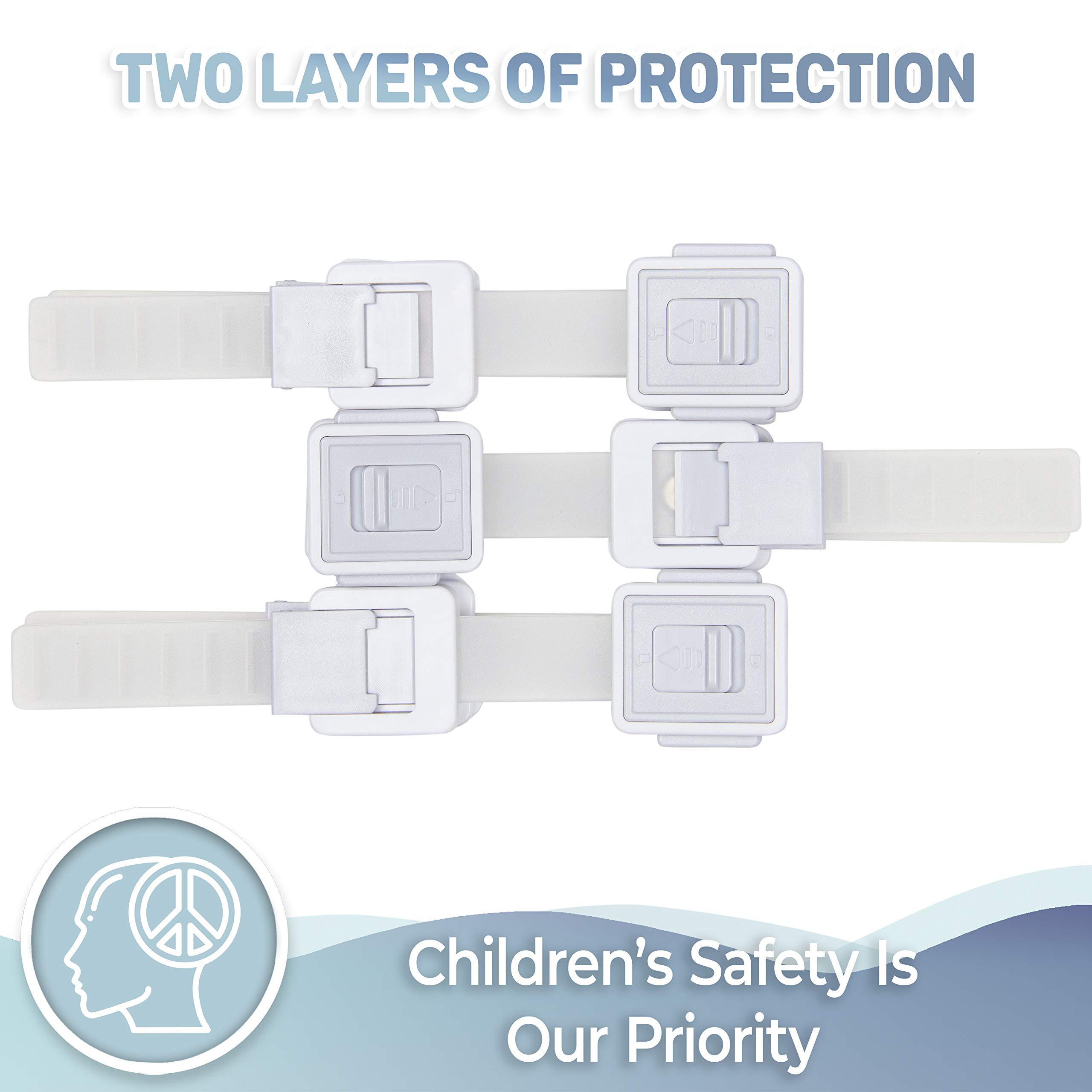 Budding Sprout Durable Strong Safety Strap Lock 6-Set for Baby Safety - for Cabinet, Drawer, Fridge, Toilet, and Furniture - 3M Adhesive Easy Install No Tools Needed