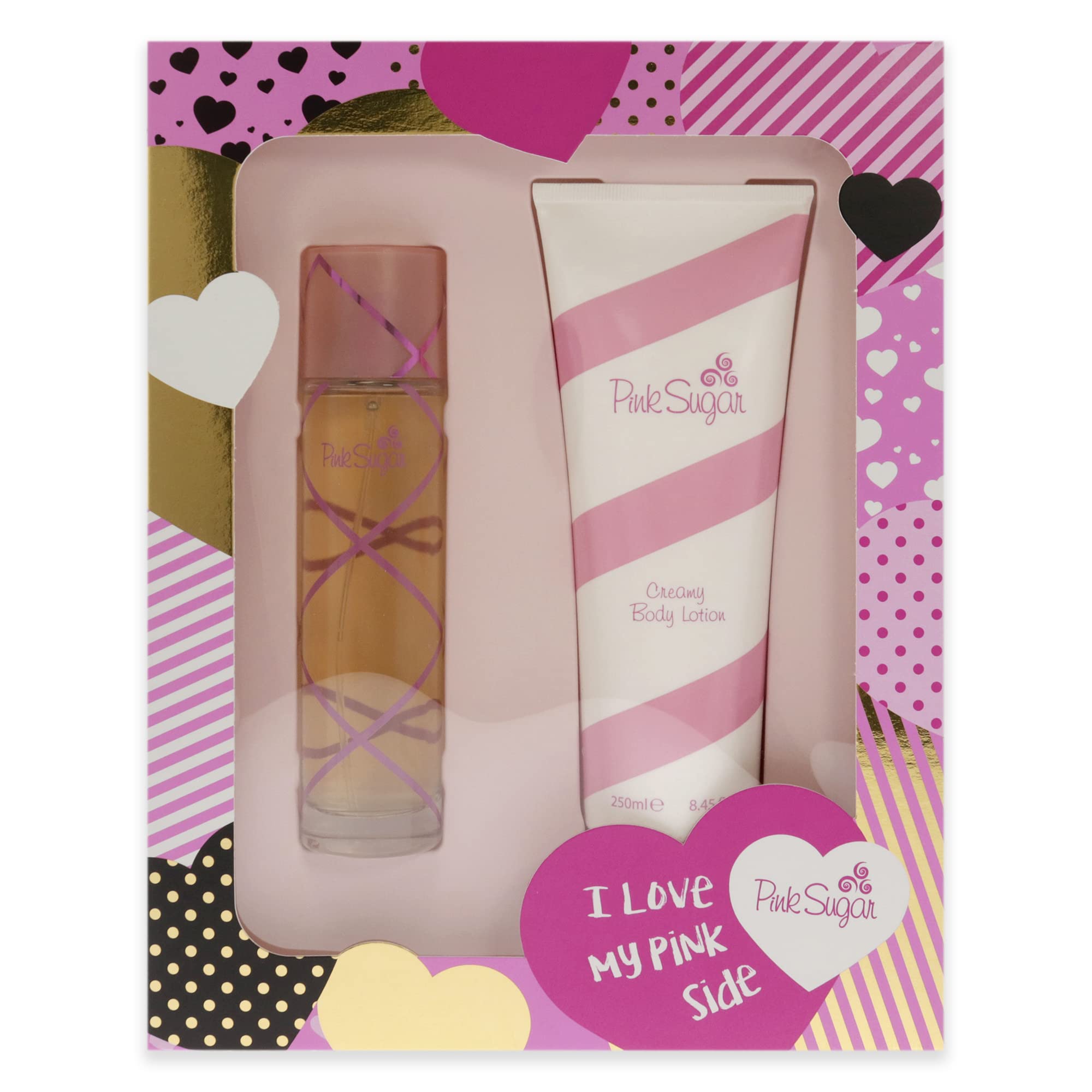 Aquolina Pink Sugar for Women 2 Pc Gift Set 3.4 Oz Eau De Toilette Spray, 8.45 Oz Creamy Body Lotion, Fresh scent