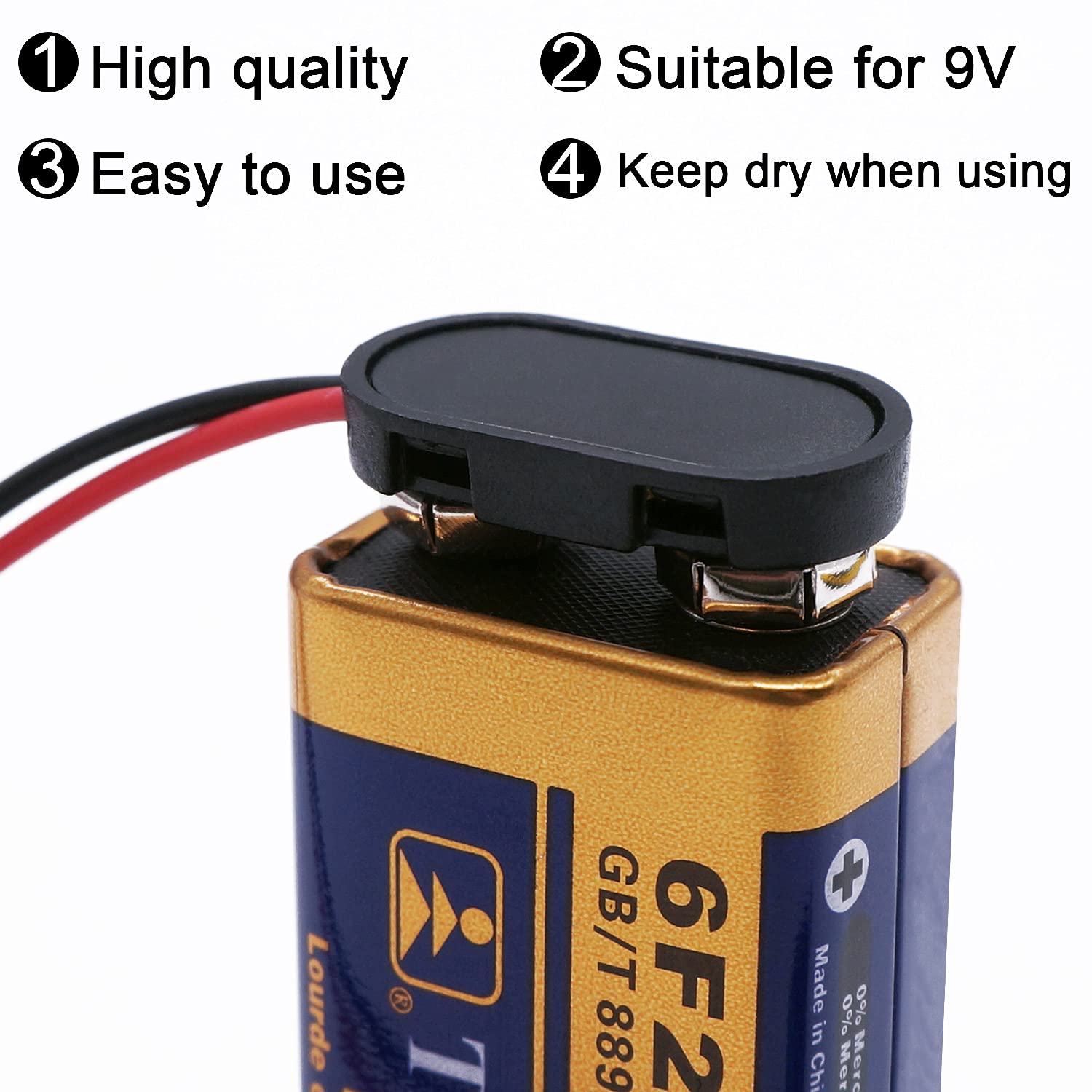 TWTADE 10 Pcs 9V I Type Battery Connector Leads + 2 x 2.1mm X 5.5mm DC Power Male Plug +2 Pair Alligator Clips I-023