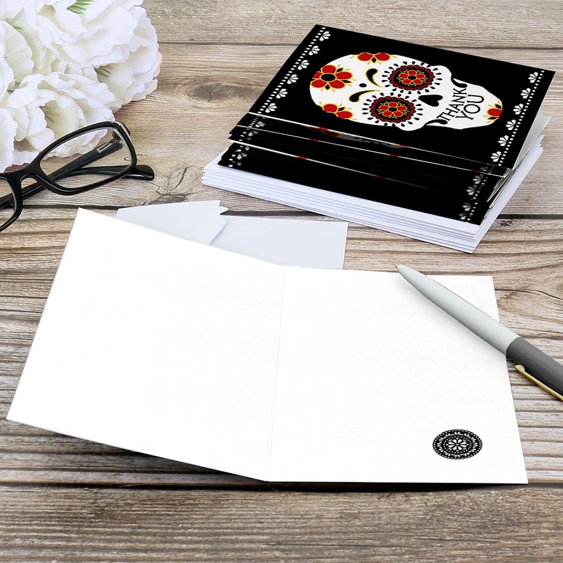 Big Dot of Happiness Day of the Dead - Halloween Sugar Skull Party Thank You Cards (8 Count)