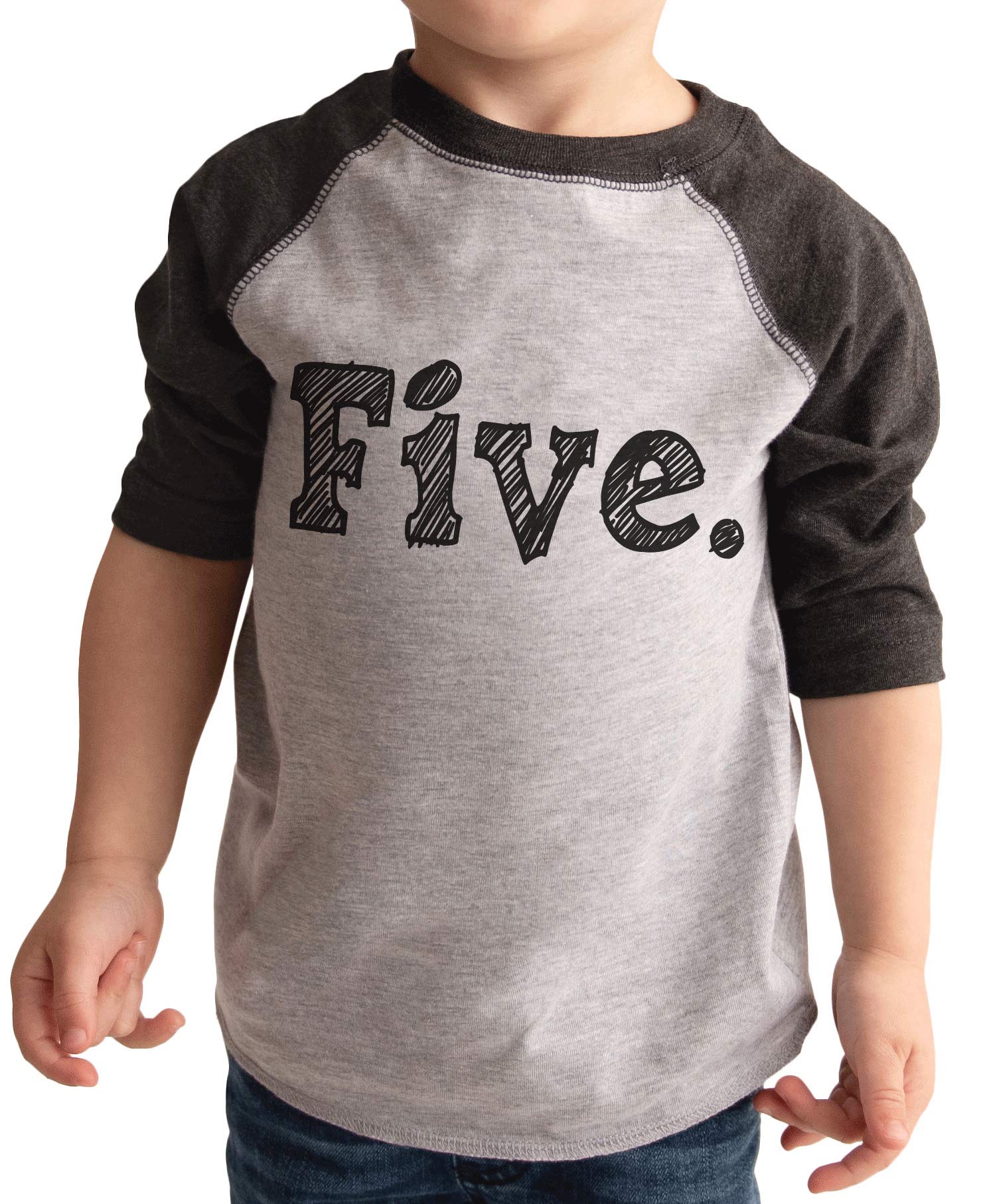 7 ate 9 Apparel Kids Five 5 Fifth 5th Sketch Birthday Grey Raglan Tee 5T