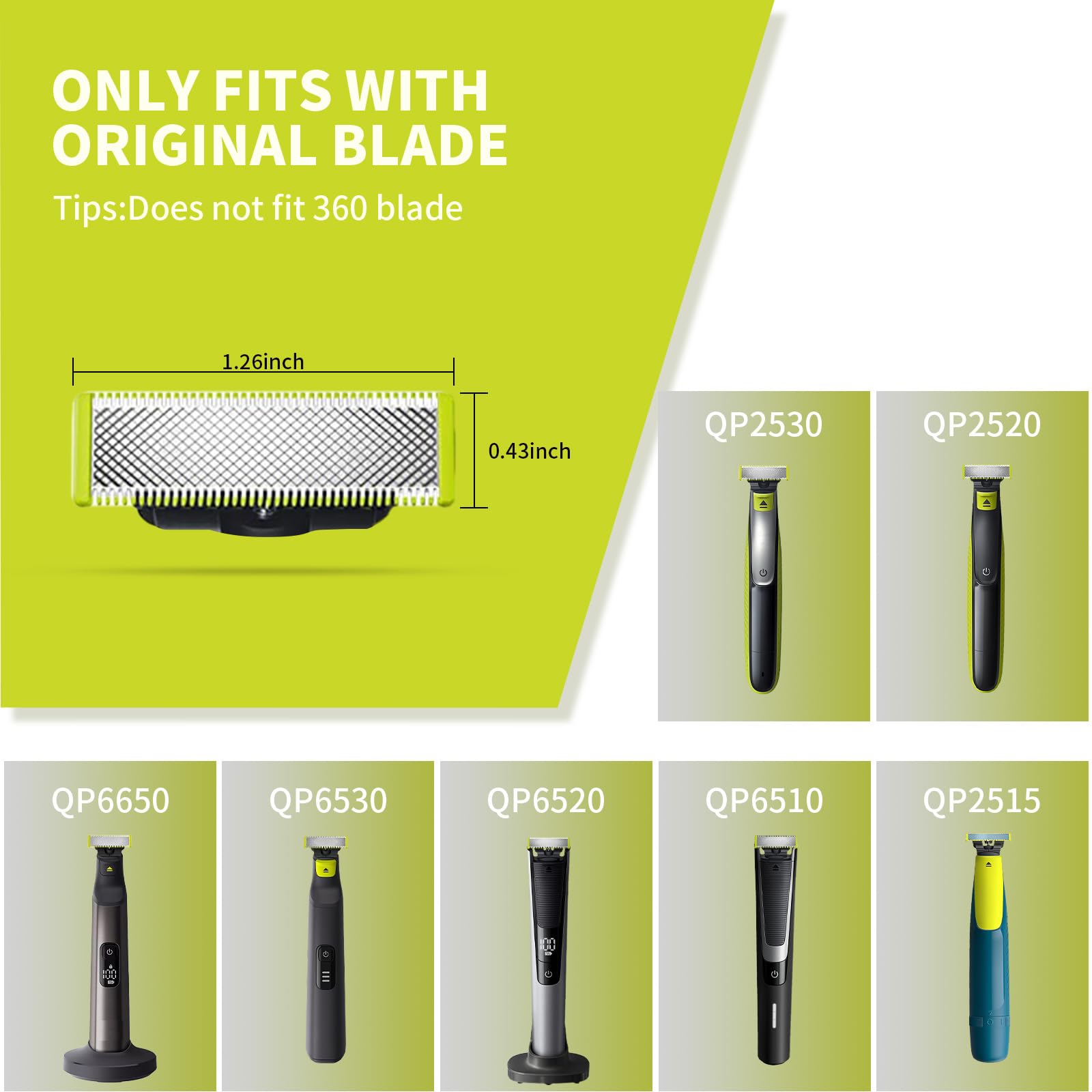 YINKE Guide Comb Body Skin For Philips OneBlade & One Blade Pro QP2520 QP2530 QP2620 QP2630 QP6510 QP6520 Face Hair Clippers Beard Trimmer Replacemen Pack Kit (6pc)