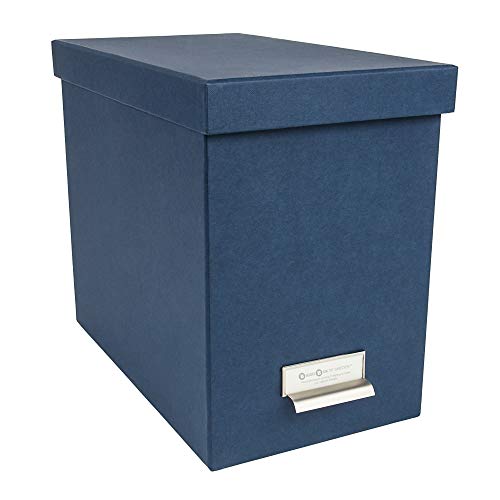 Bigso John Fiberboard Label Frame Desktop File Storage Box Document Organizer for Important Paperwork Durable Hanging File Box with a Lid & Metal Label Window 7.4’’ x 13’’ x 10.4’’ Blue