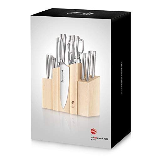 Cangshan TN1 Series 1021967 Swedish 14C28N Steel Forged 14-Piece DENALI Magnetic Knife Block Set, Maple