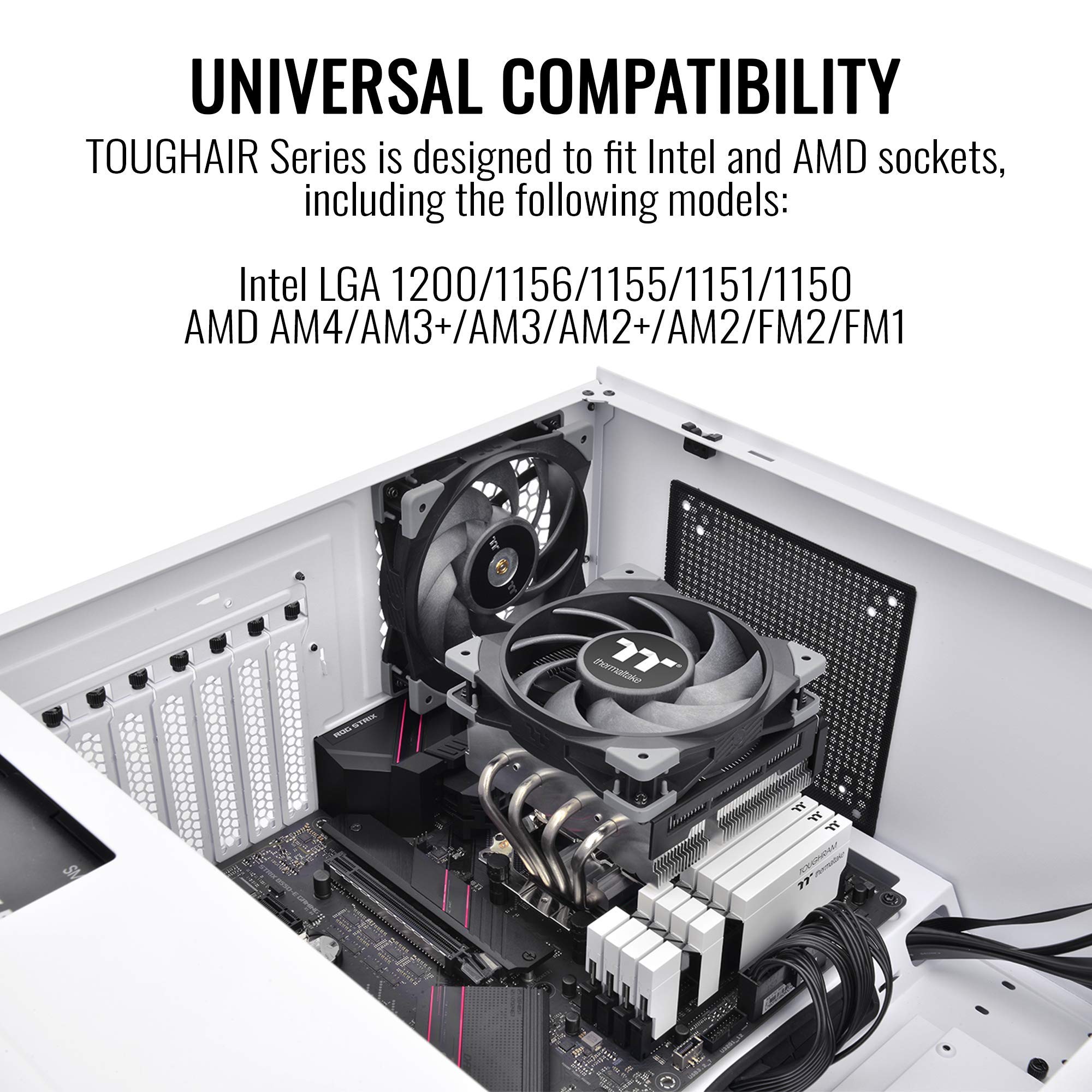 Thermaltake TOUGHAIR 110 140W TDP Top Flow CPU Cooler, Intel/AMD Universal Socket (LGA 1700/1200), 120mm 2000RPM High Static Pressure PWM Fan with High Performance Copper Heat Pipes CL-P073-AL12BL-A