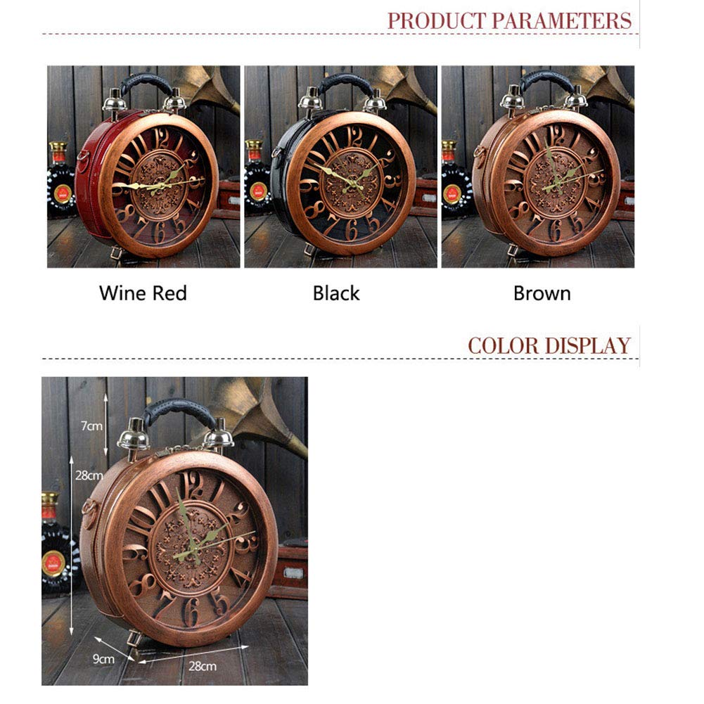 Alarm Clock Handbag Real Working Women Fashion Diagonal Shoulder Bag Leather Vintage Clock Round Box Personalized SteamPunk Style Messenger bag (A)
