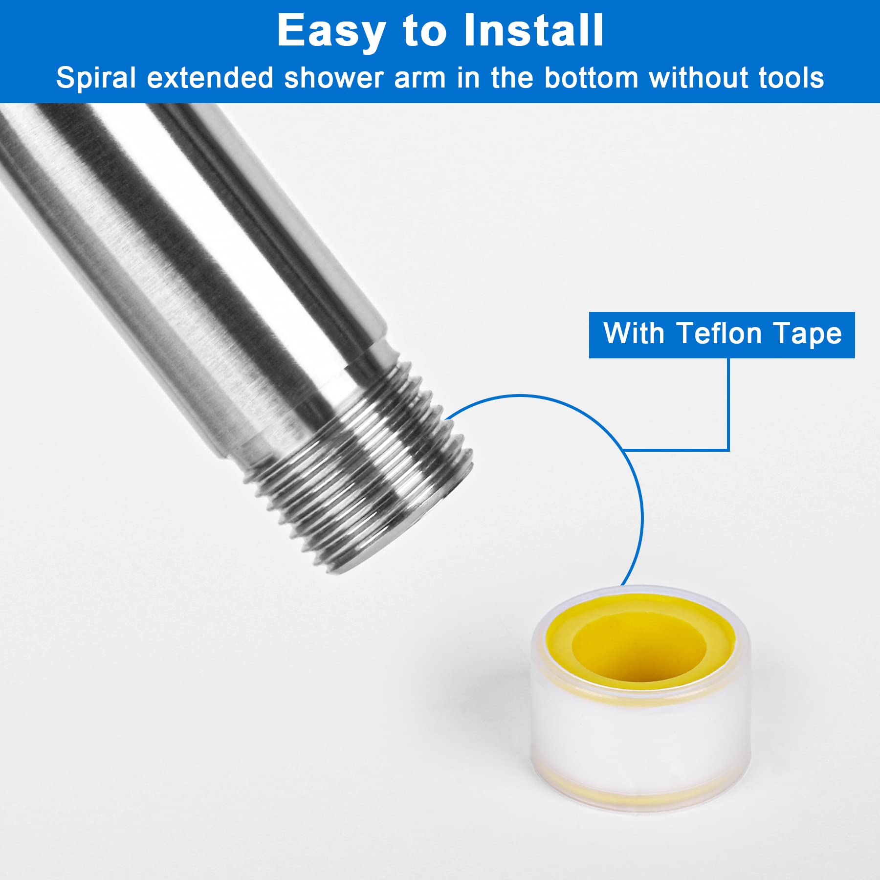 16.8 Inch S Shaped Shower Arm Height Extender Rainfall Head High Rise Shower Arm with Flange and Teflon Tape,304 Stainless Gooseneck Shower Arm Standard 1/2" Connection for Bathroom Accessory (Chrome)