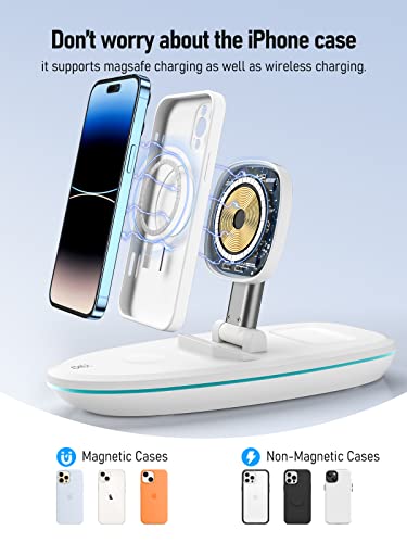 3-in-1 Magnetic Wireless Charging Station for Apple Devices - MagSafe Charger Stand for iPhone 14/13/12/11/SE/X/8, iWatch 8/7/6/SE/5/4/3/2, & AirPods 2/3/Pro - Compact, Durable & Efficient