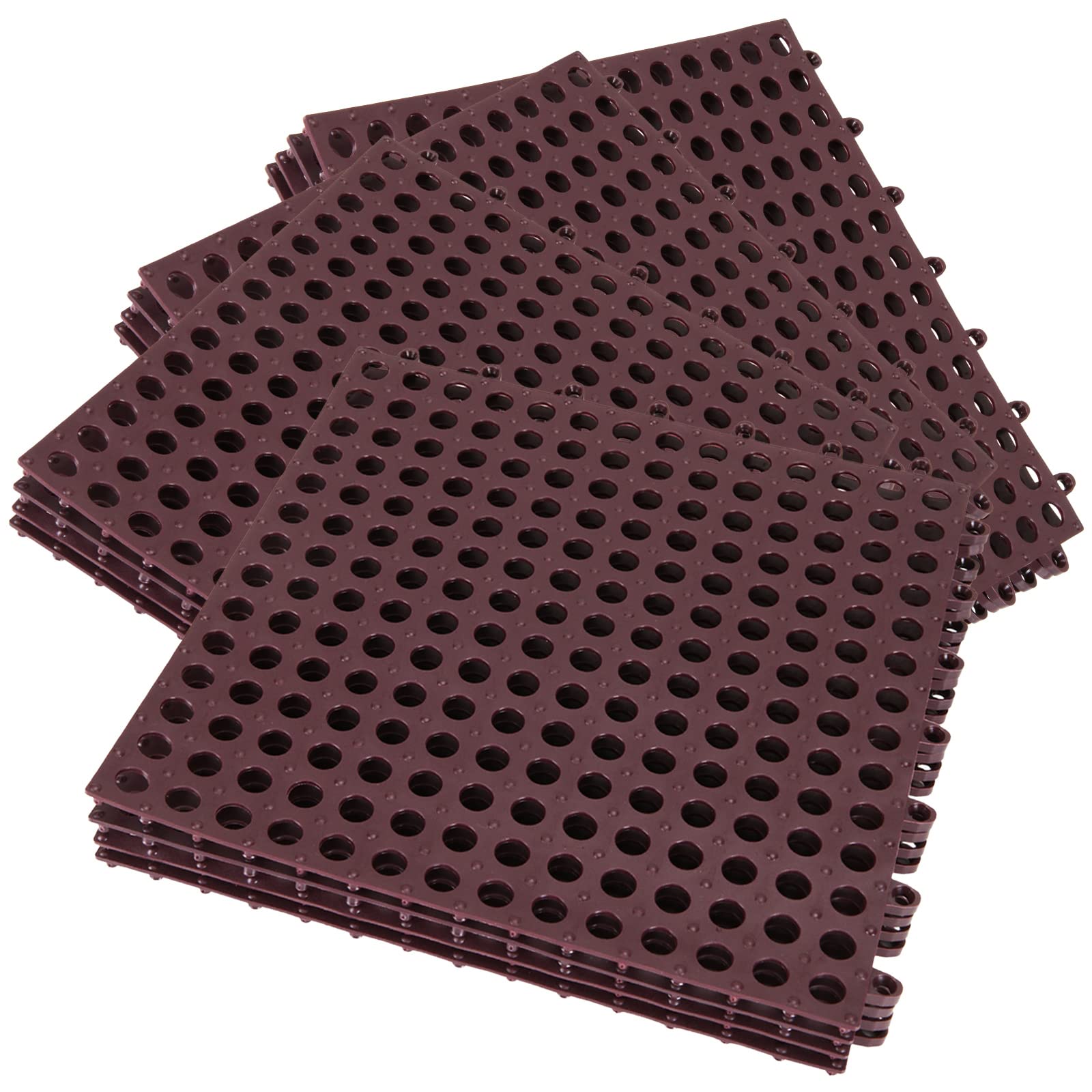 16Pack 11.8 x 11.8 Inch Interlocking Rubber Floor Tiles Non-Slip Shower Pool Deck Tiles for Flooring, Soft PVC Splicing Modular Cushion Mat Drainage Mats for Patio Garage Kitchen Bathroom (Brown)