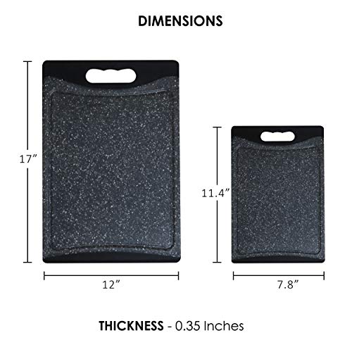 CHEF GRIDS Durable Plastic Cutting Board Set, Chopping Board Thick Plastic, for Vegetable Meat or Cheese with Non-Slip Feet and Handles with Juice Groove (Black)