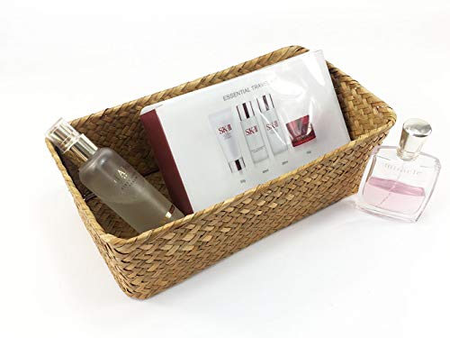 Hand-woven Seagrass Storage Rectangular Basket and Home Organizer Bins,Natural Water Hyacinth Basket (brown, M)