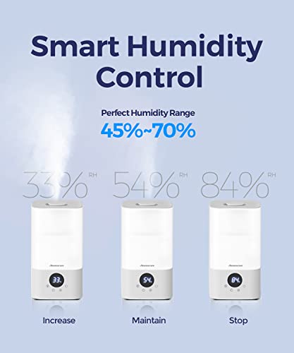 Aromacare Humidifiers for Bedroom, 2.5L Cool Mist Air Humidifier with Essential Oil Diffuser, Small Ultrasonic Top Fill for Baby Kids Plant, Auto Humidity, Auto Shut-Off (White)