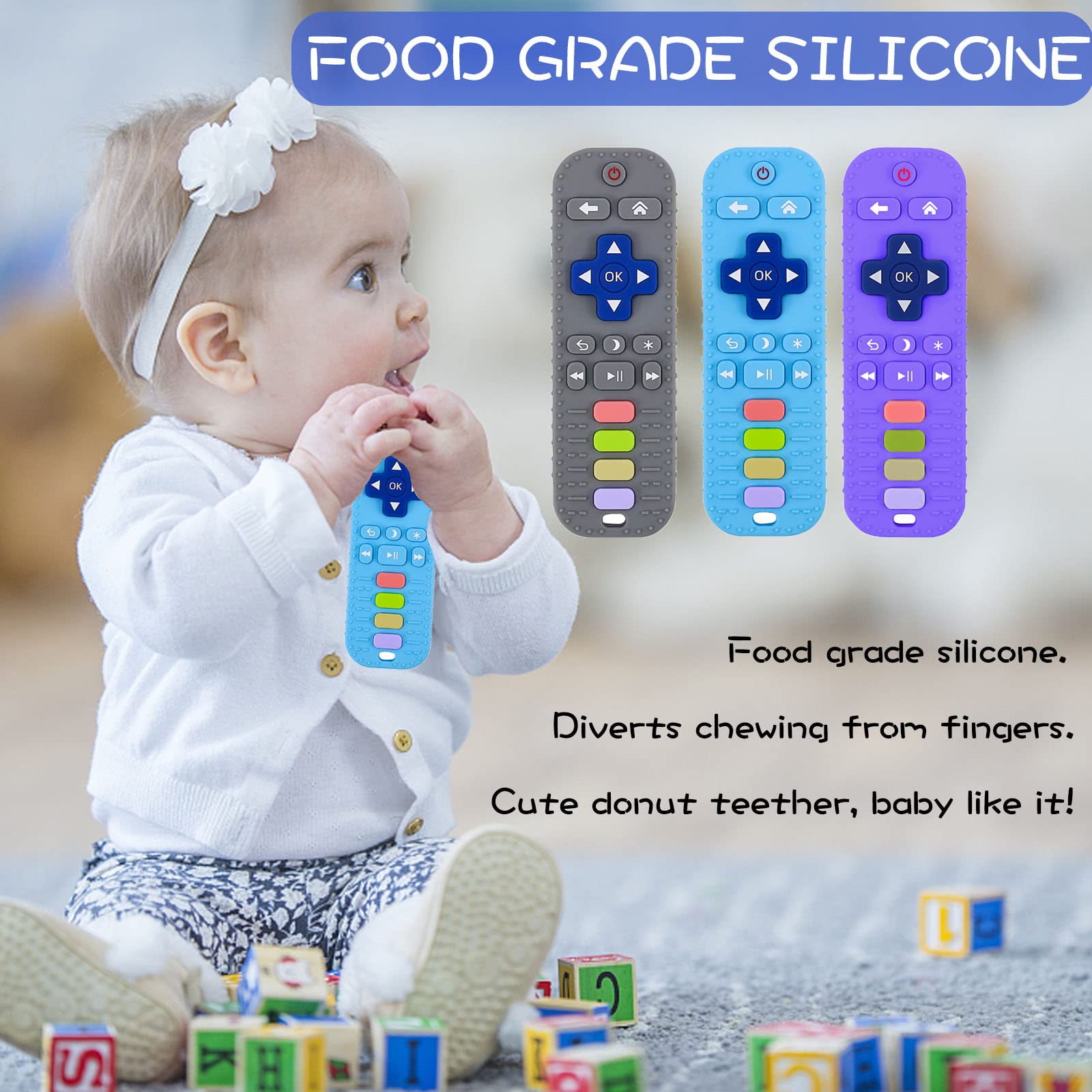 2 PCS Baby Remote Control Toy Remote Teether for Baby Teething Toys Soft Silicone Baby Teething Chew Toy for Babies Soft-Textured Teether, Baby Chew Toys Sensory Toys (2 Rmote)