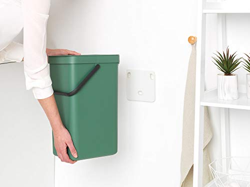 Brabantia Sort & Go Kitchen Recycling Bin (16 L/Fir Green) Stackable Waste Organiser with Handle & Removable Lid, Easy Clean, Fixtures Included for Wall/Cupboard Mounting
