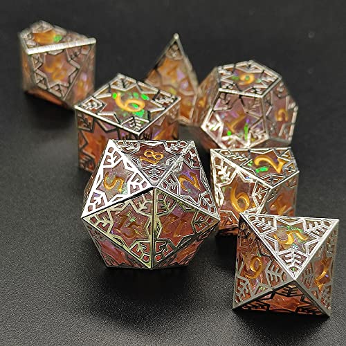 7-Piece Crafted Dice Set - Beautiful Snowflake Metal Dice with Resin Core - Rose - D&D - Dungeons and Dragons - D4 D6 D8 D10 D20 Bronze!!!
