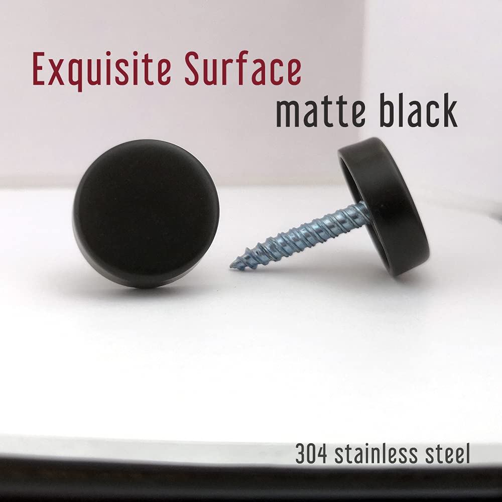 GIFTED LUGAR 4 PC 35 Dia Polished Decorative Screw CoversCaps,Stainless Steel Exposed Screw Head Covers wWashers for Furniture Indoor Outdoor Use, Round Shape (Matte Black)