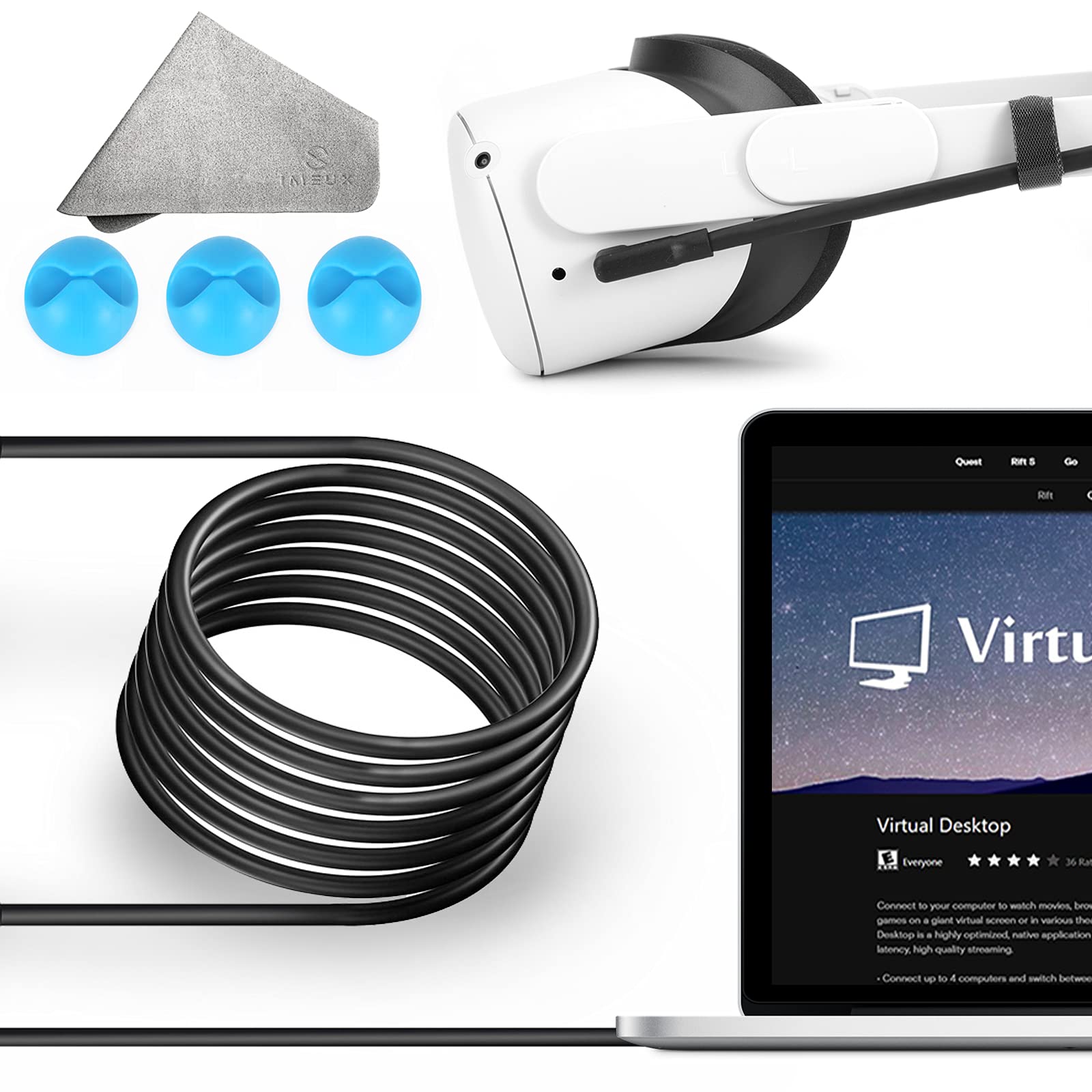16FT Link Cable Compatible for Oculus Quest 2 USB C 3.0 VR Headset High Speed Data Transfer 90 Degree Fast Charging Cord for Gaming PC