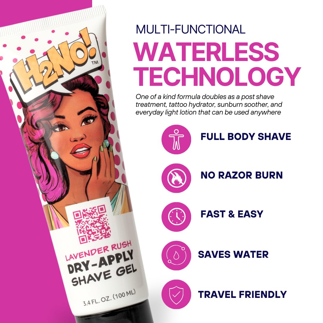 H2NO Lavender Rush Dry-Apply Shave Gel 3.4oz TSA Friendly | Waterless Shave Gel | NO RAZOR BURN | Electric Razor Approved | Shave on the go
