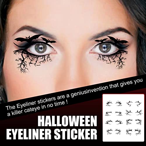 16Pcs Halloween Eyeshadow Eyeliner Sticker Spider Web Skull Bat Eye Shadow Decals for Women Halloween Masquerade Party Face Eye Realistic Makeup 3D Self- Adhesive Eye Art Decoration Tools
