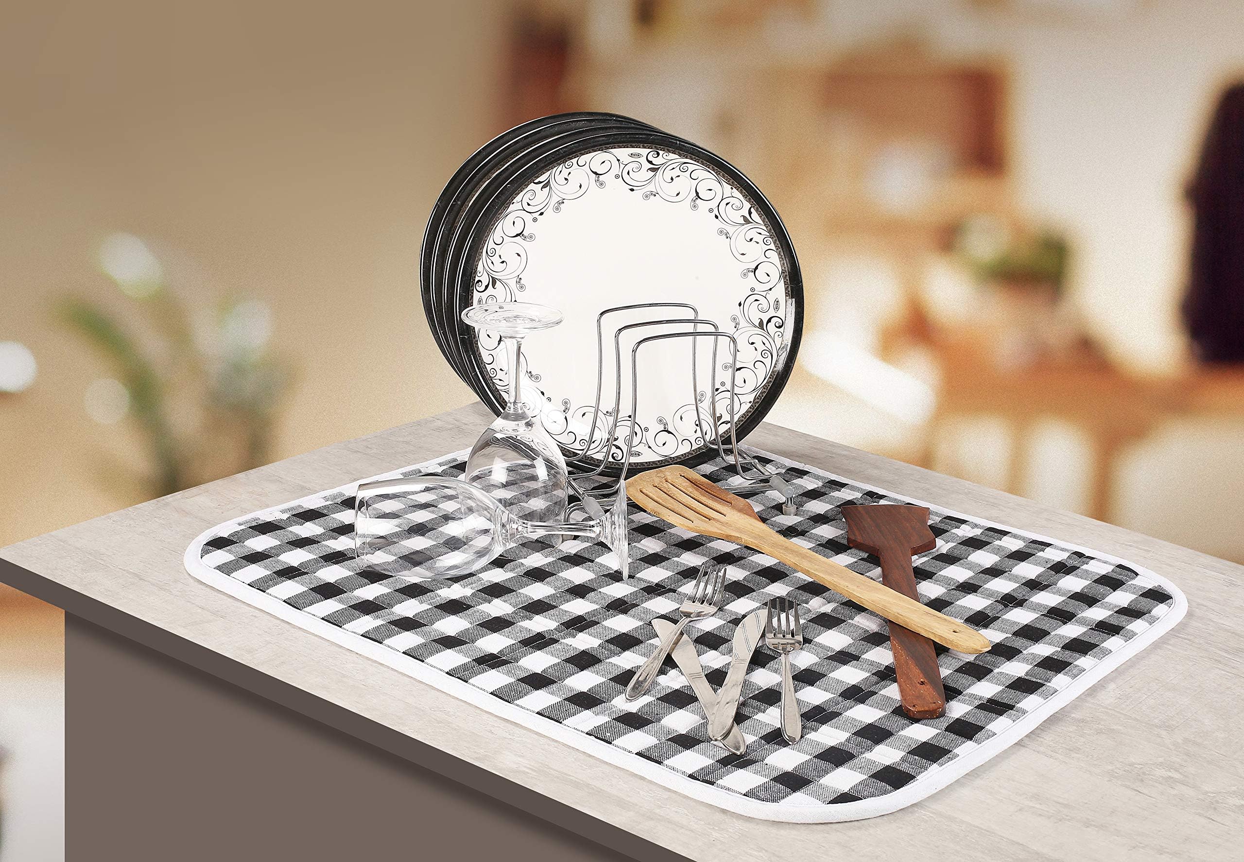 2-Piece Dish Drying Mat Set 16"x18" Buffalo Classic Check Plaid - Black,dish drying mat,buffalo check drying mat,buffalo plaid drying mat,plaid drying mat,buffalo plaid dish drying mat