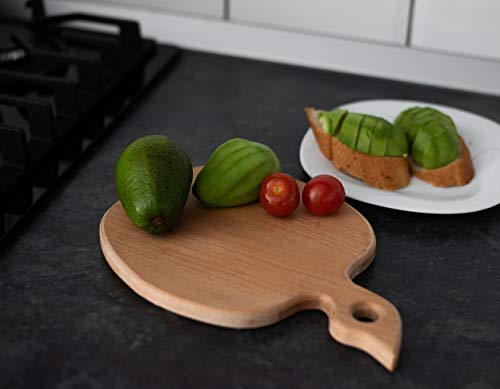 ECOSALL Apple-shaped Solid Wood Cutting Board With Handle For Fruit and Veggies – Small Wooden Bread Board, Cheese Serving Platter, Round Charcuterie Board – 100% Natural, Reversible, Presentable