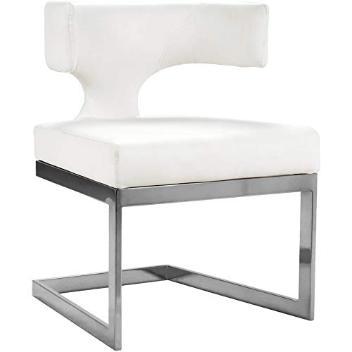 Meridian Furniture Alexandra Collection Modern | Contemporary Upholstered Dining Chair with Durable Metal Base, 22" W x 22" D x 29" H, White Faux Leather, Chrome