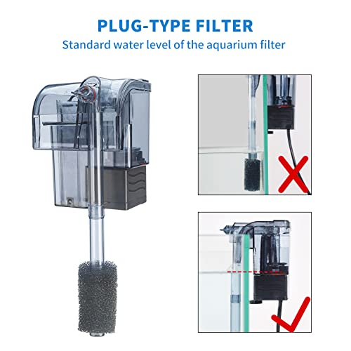 Boxtech Aquarium Hang On Filter - Power Waterfall Suspension Oxygen Pump - Submersible Hanging Activated Carbon Biochemical Wall Mounted Fish Tank Filtration Water (5-10 Gal)