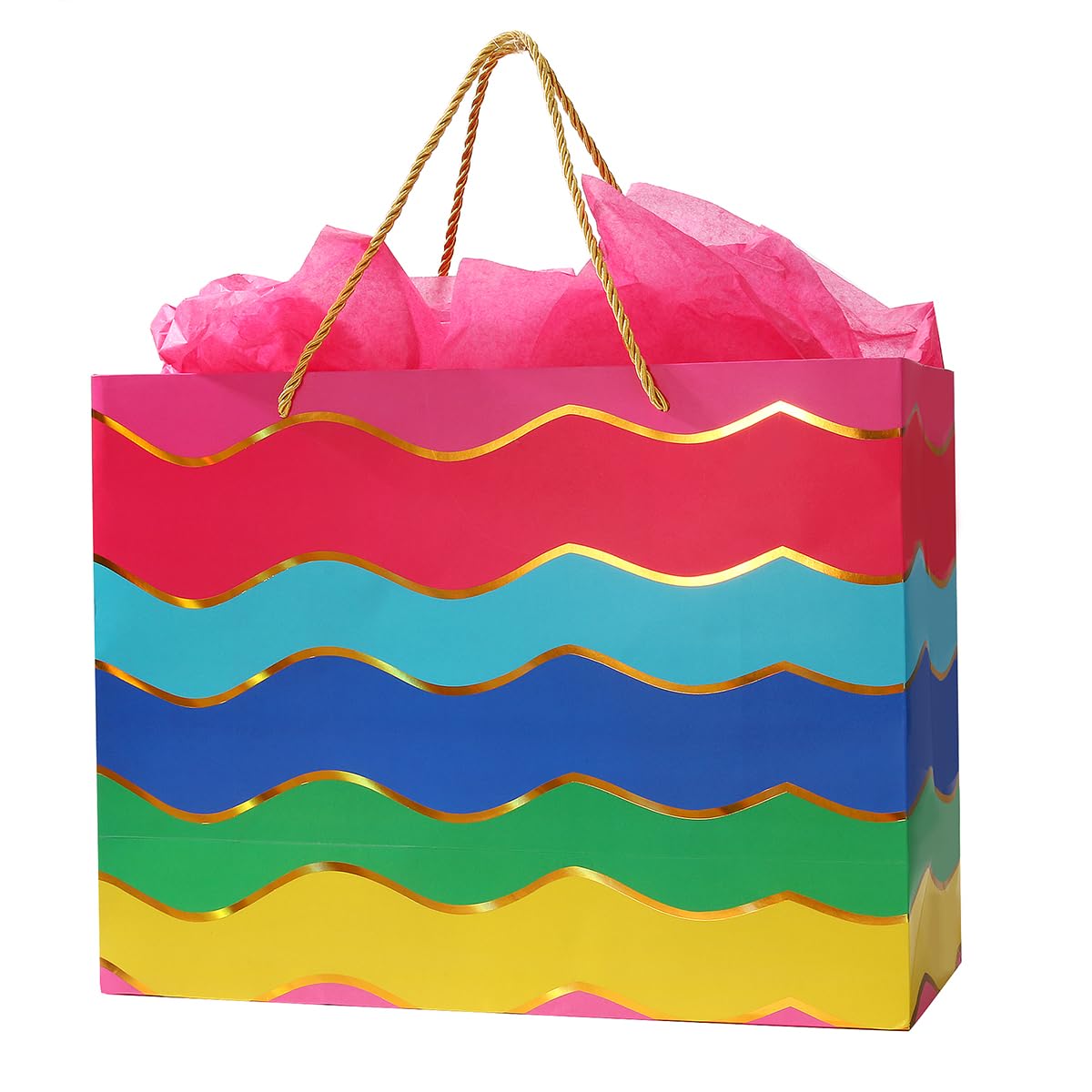 16" Extra Large Gift Bags with Tissue Papers, Extra Large Gift Bags with Handles, Large Gift Bags for Presents, Rainbow Big Gift Bags, Gold Gift Bags Large Size, Extra Large Birthday Gift Bags Bulk
